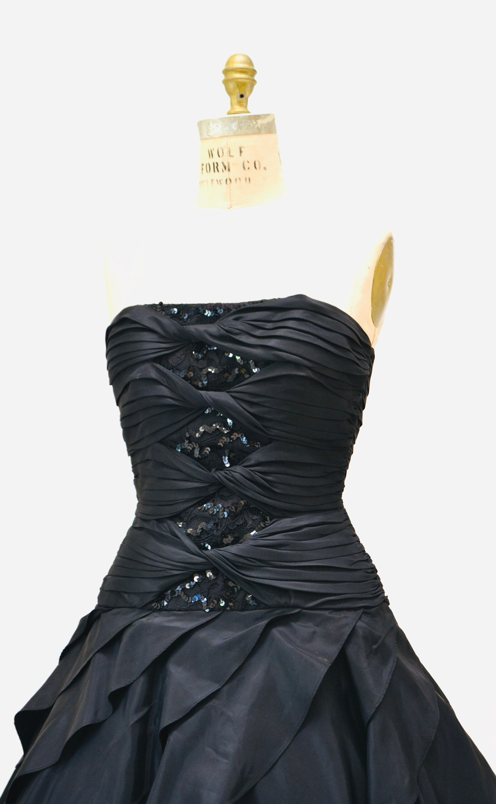 80s 90s Black Strapless Party Dress Vintage Sequin Strapless Ruffle ...