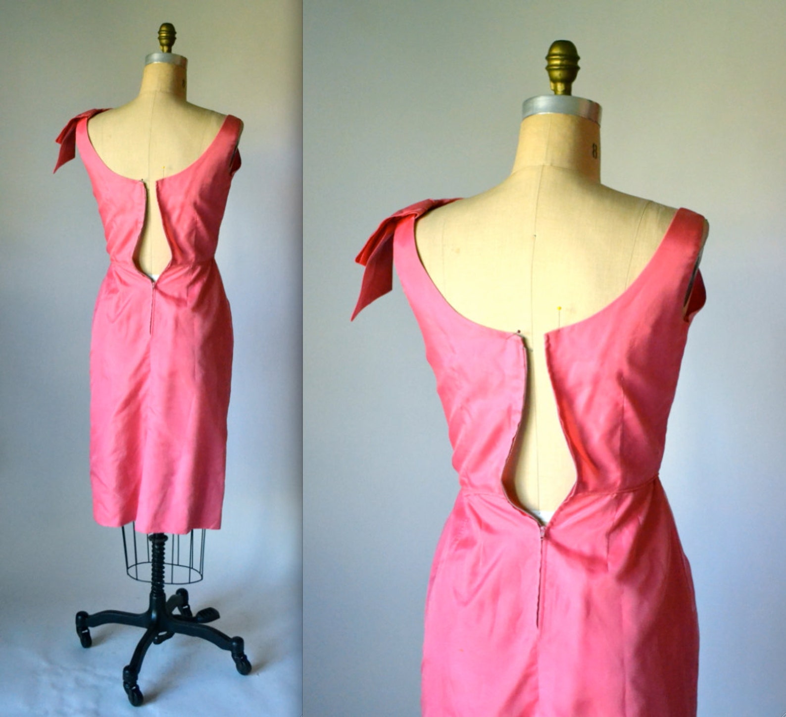 50s 60s Vintage Pink Shift Dress Size Medium in Silk Wiggle Dress ...
