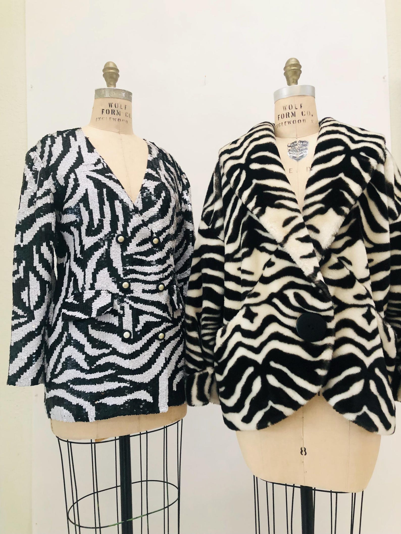 80s 90s GLAM Vintage Faux Fur Jacket Zebra Stripes Jacket Coat Size ...
