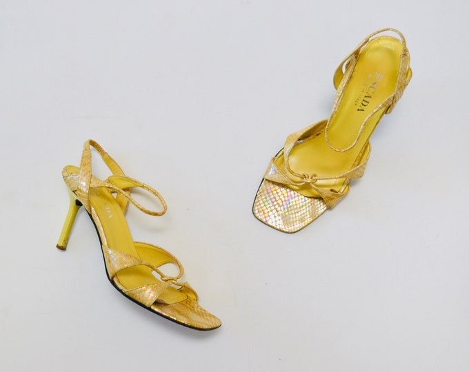 Vintage 90s 00s Escada High Heels Size 9 B Yellow Snakeskin Strappy ...