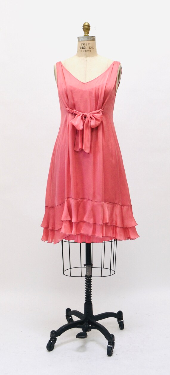 2000s Y2K Vintage Pink Silk Ruffle Chiffon Dress With… - Gem