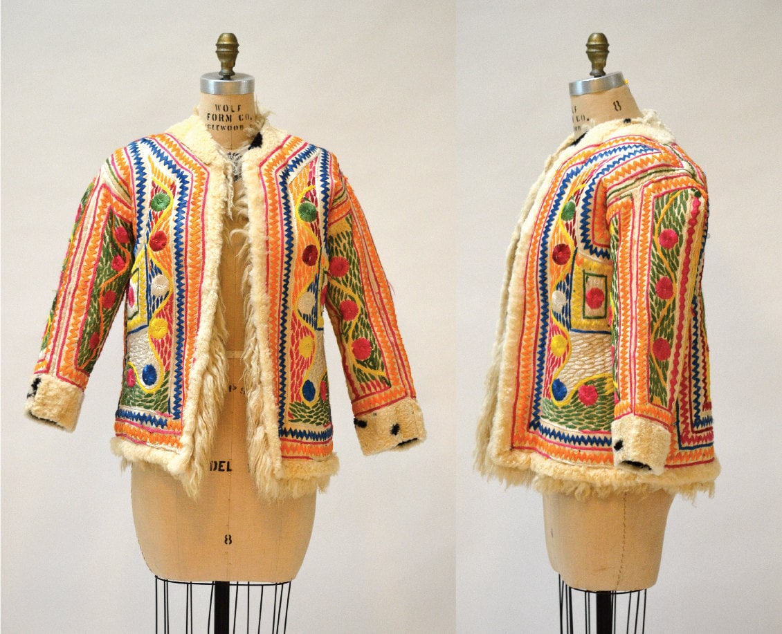 Vintage Embroidered Shearling Afghan Jacket Coat Medium Large - Etsy