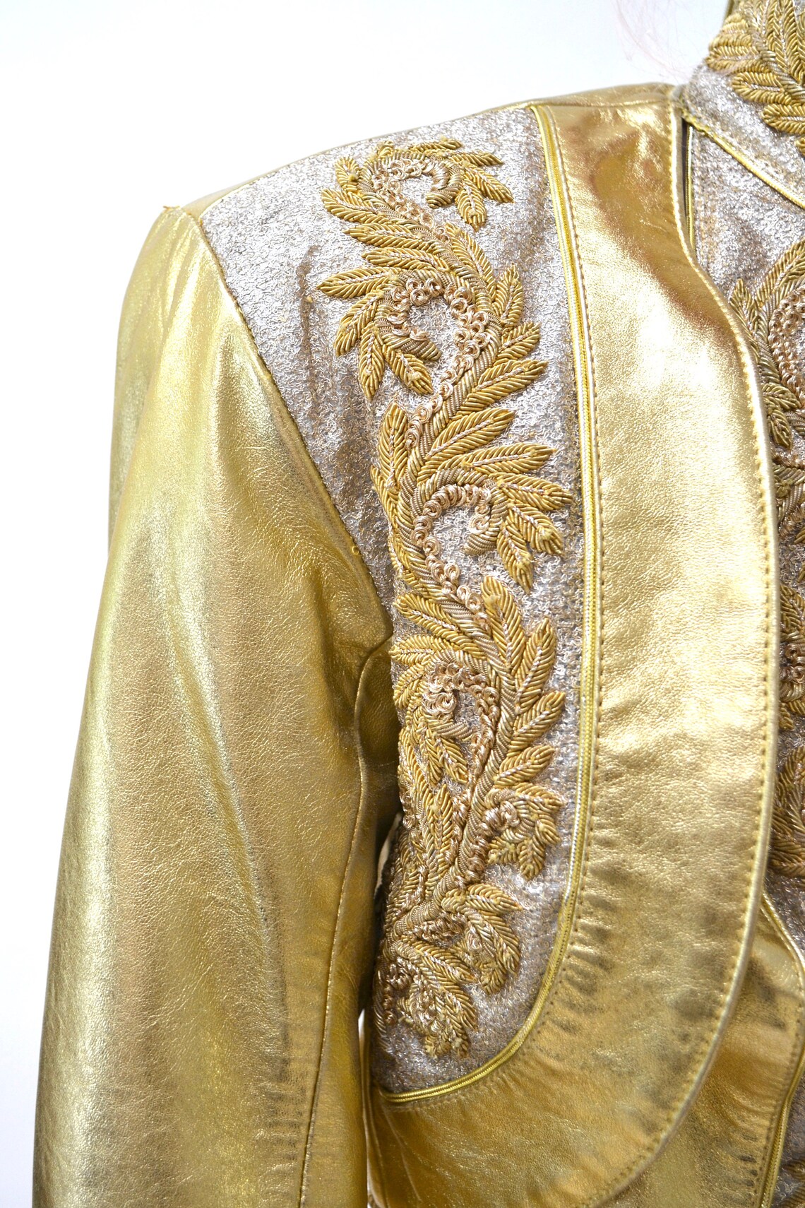 Vintage Gold Metallic Leather Jacket Bolero With Embroidery - Etsy
