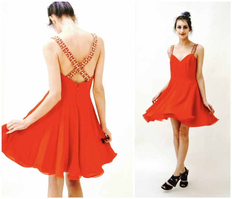 90s Prom Dress Vintage Red Party Dress Silk Dress Beaded Dress Small ...