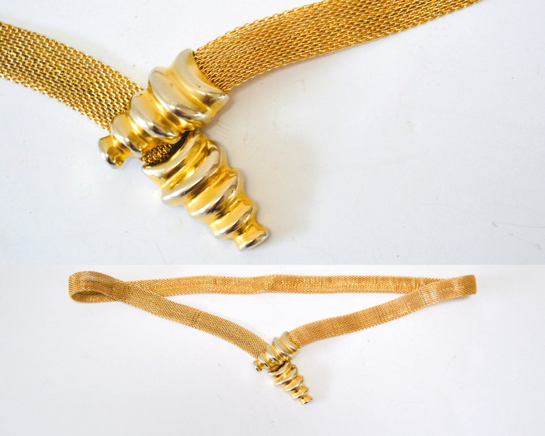 80s Vintage Gold Chain Belt Wedding Chain Snake Shell Thin Gold Metal ...