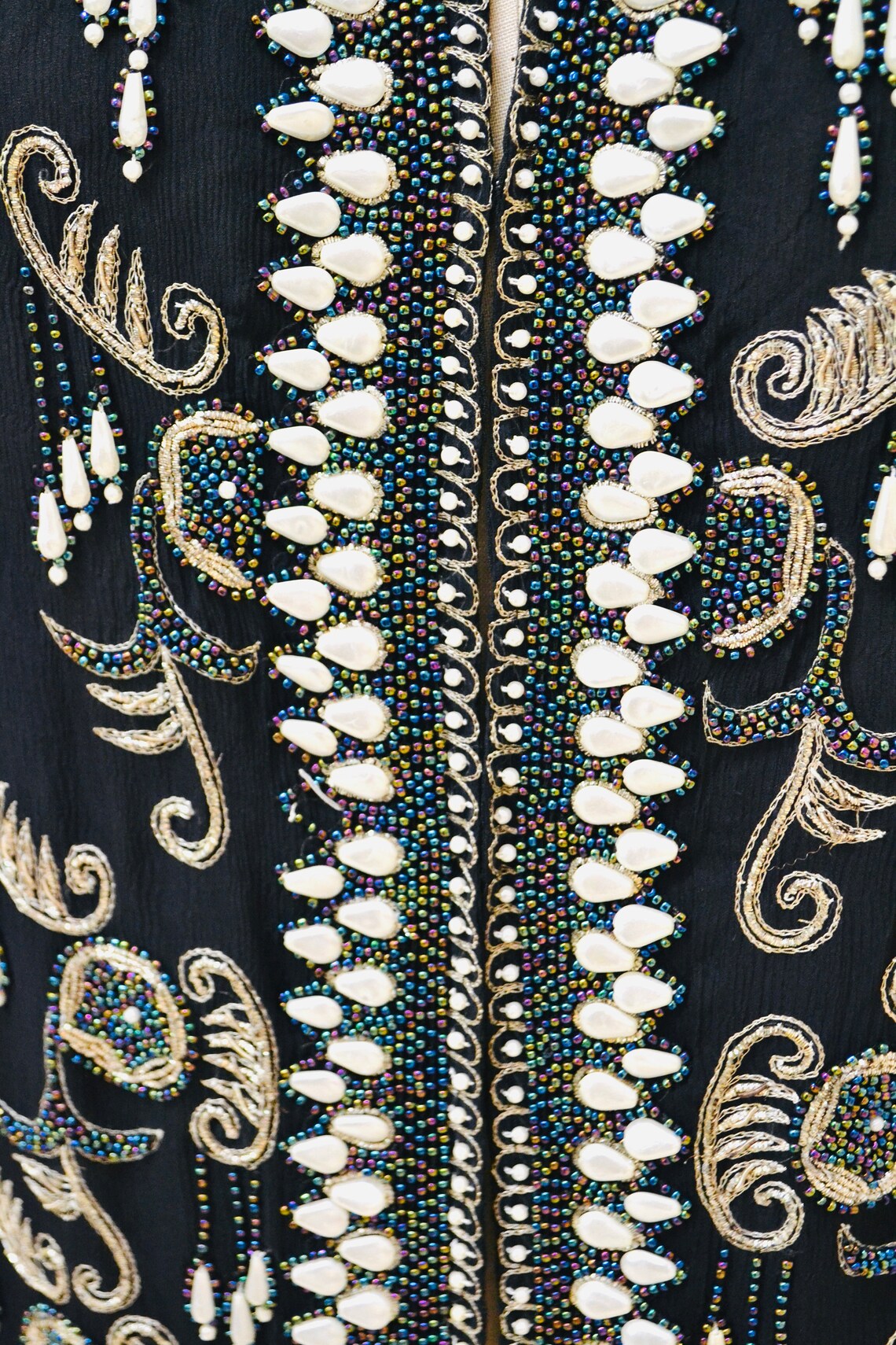 Vintage Beaded Metallic Embroidered Jacket Black Silver Paisley Jacket ...