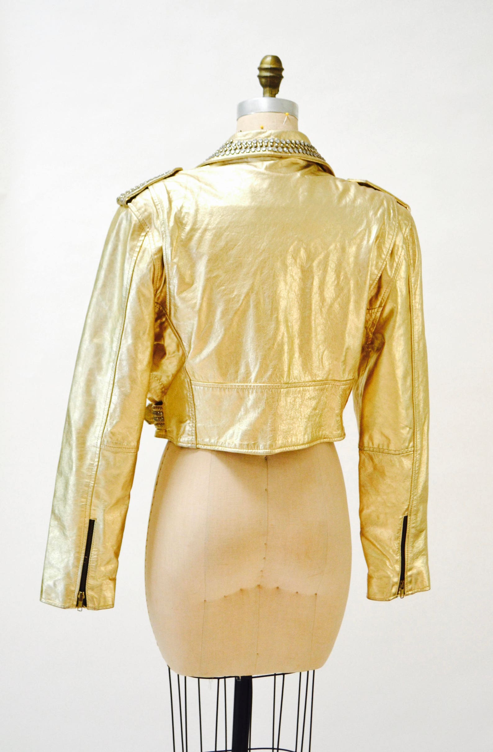 Amazing Vintage Gold Leather Biker Jacket With Rhinestones | Etsy