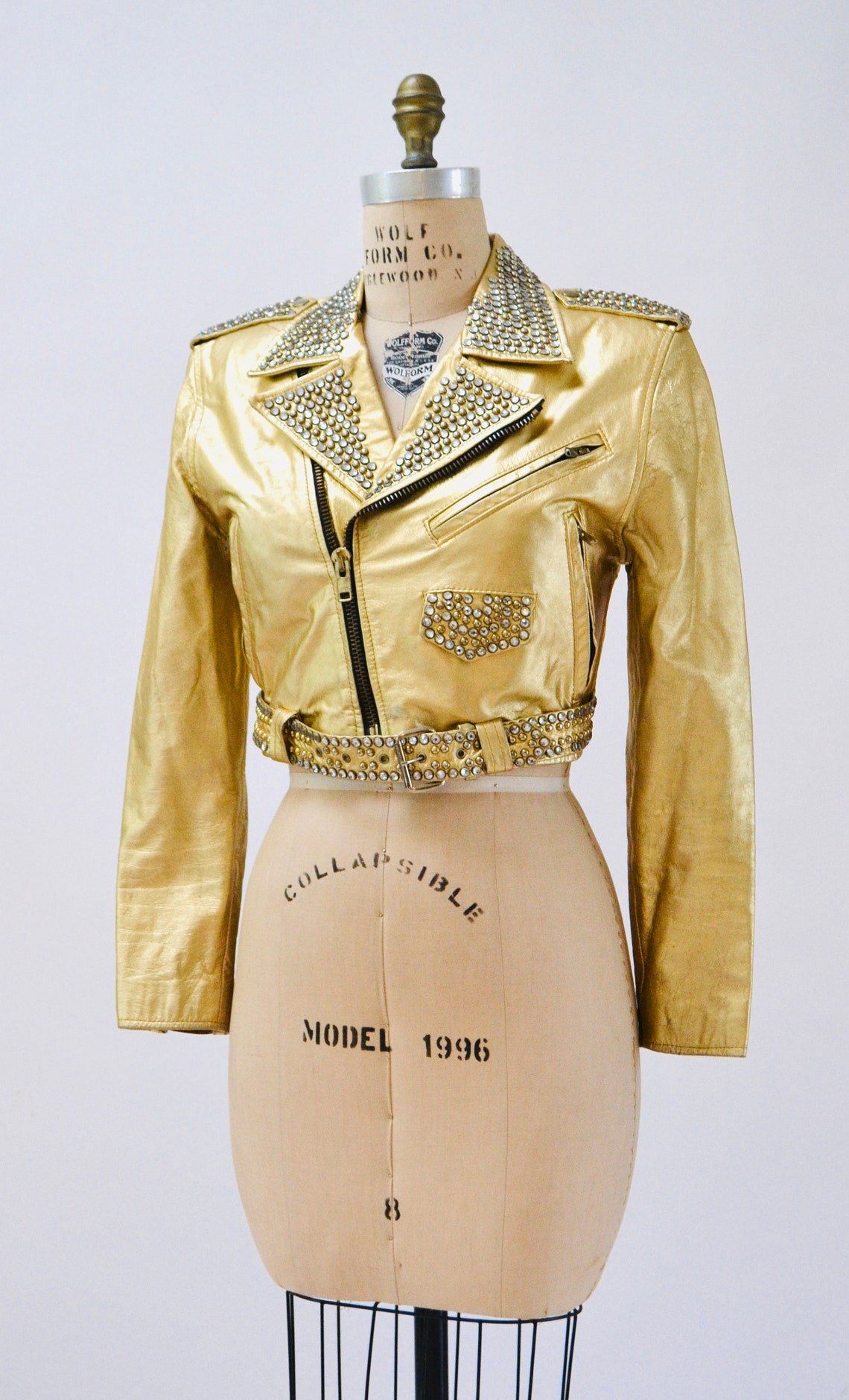 80s 90s Amazing Vintage Gold Leather Biker Jacket Rhinestones - Etsy