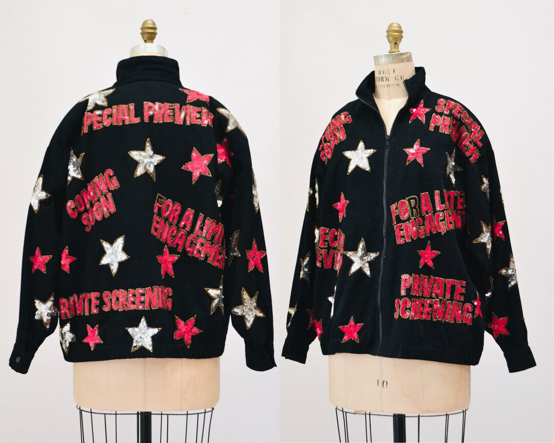 Vintage Sequin Jacket Black Movie Hollywood Theater Jacket Large XL ...