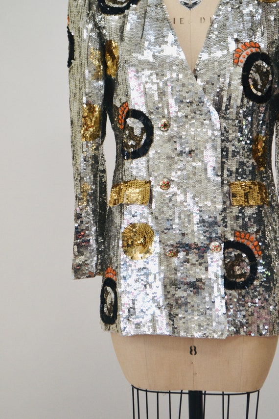 80s 90s Vintage Silver Sequin Jacket// Vintage Silver… - Gem