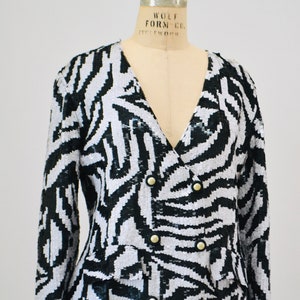 80s 90s Vintage Zebra Stripe Sequin Jacket Black White Sequin Blazer by ...