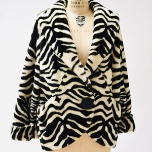 80s 90s GLAM Vintage Faux Fur Jacket Zebra Stripes Jacket Coat Size ...