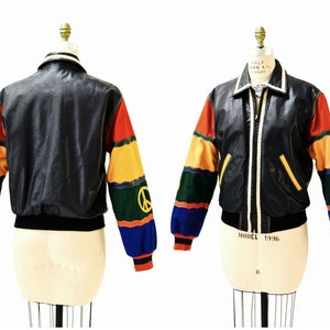 Vintage Moschino Leather Jacket Black Love Peace Heart Red and Black ...