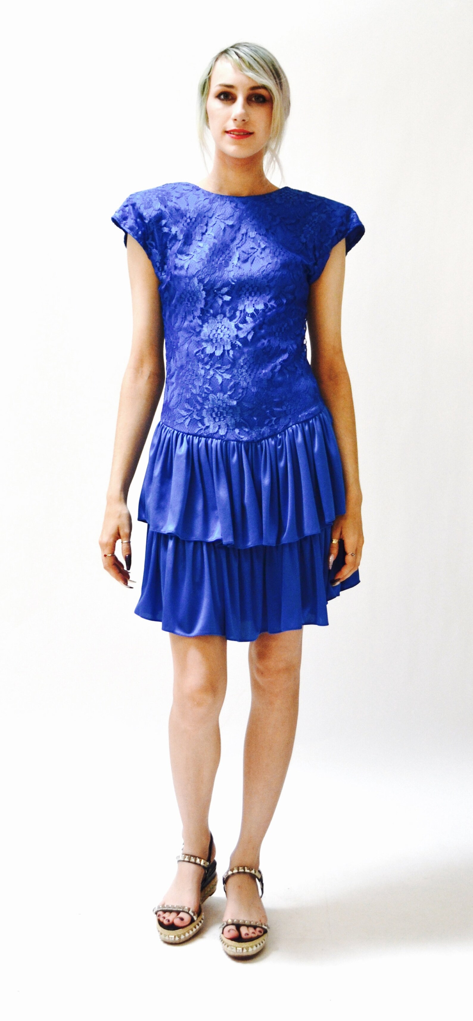 80s Prom Dress Blue Size Small Medium Lace Ruffle Dress - Etsy