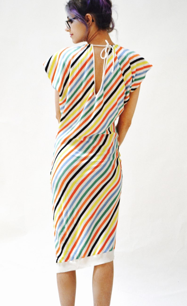 80s 90s Vintage Sonya RYKIEL Rainbow Knit Dress Size Small Medium White ...