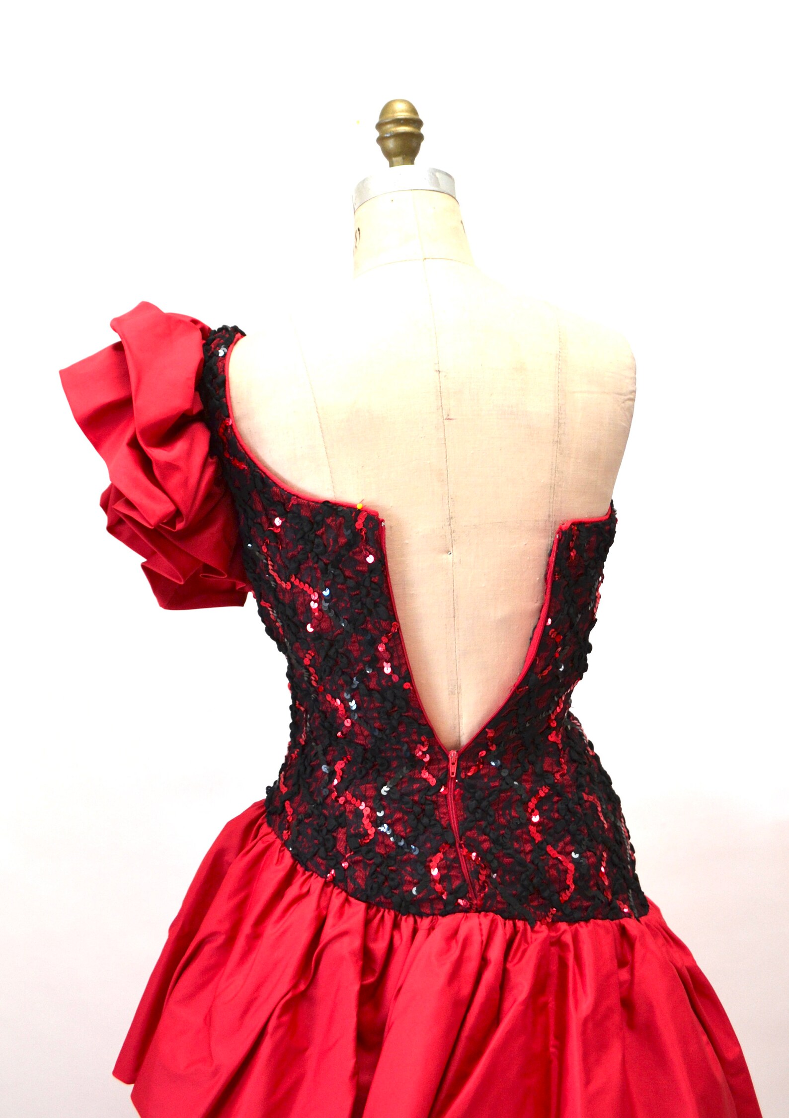80s Prom Dress Red Black Ruffle Sequin Dress// Vintage 80s Party ...