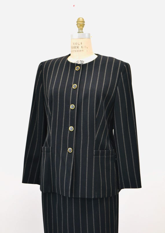Vintage Escada Suit Pinstripe Wool Escada Suit Jacket… - Gem