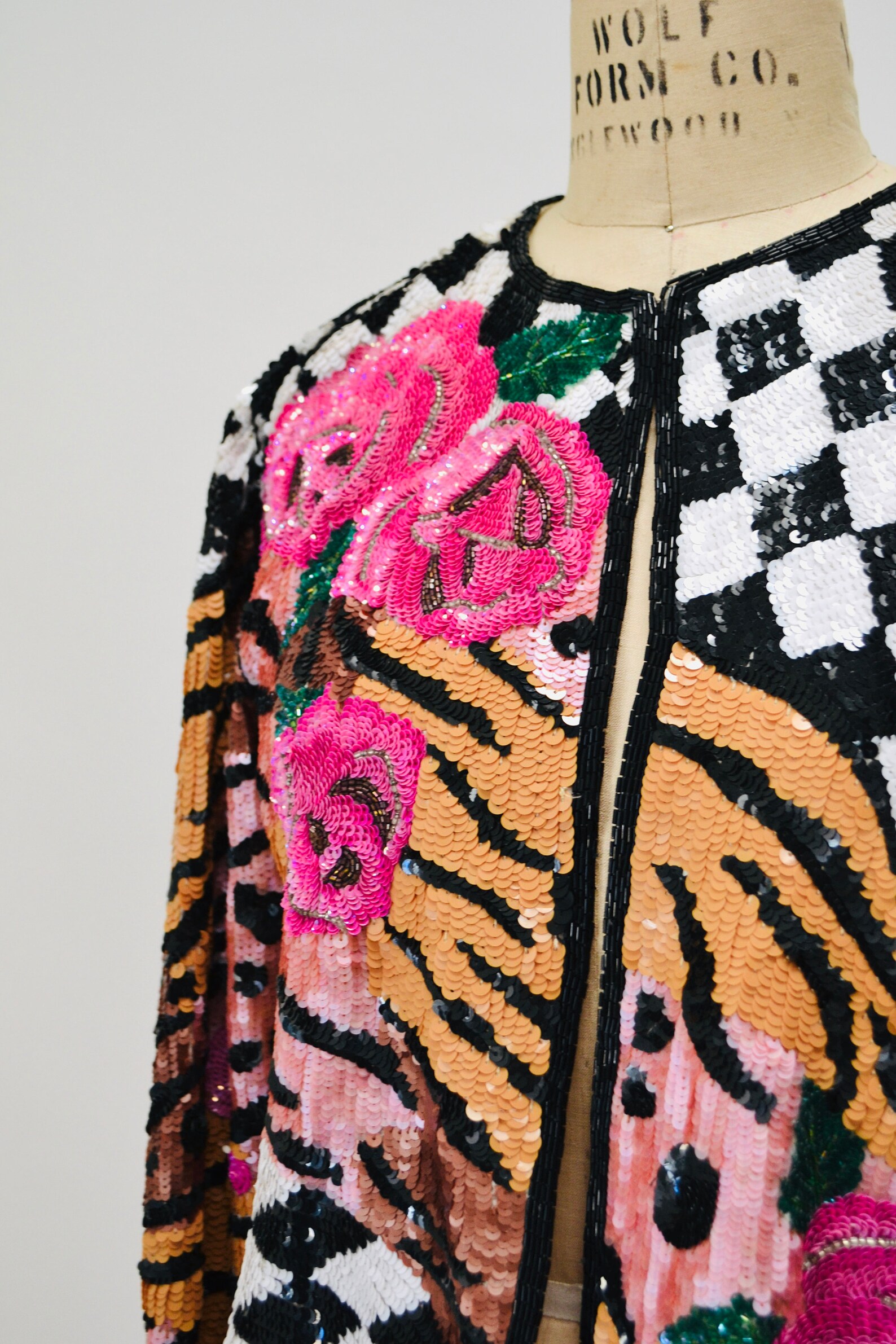 80s 90s Vintage Sequin Jacket Floral Zebra Checkered Sequin Jacket Size ...