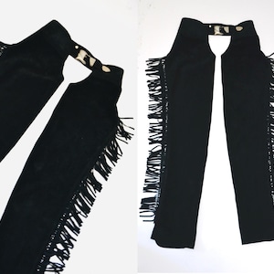 90s Vintage Black Leather Fringe Chaps Black Leather Fringe Pants Small ...
