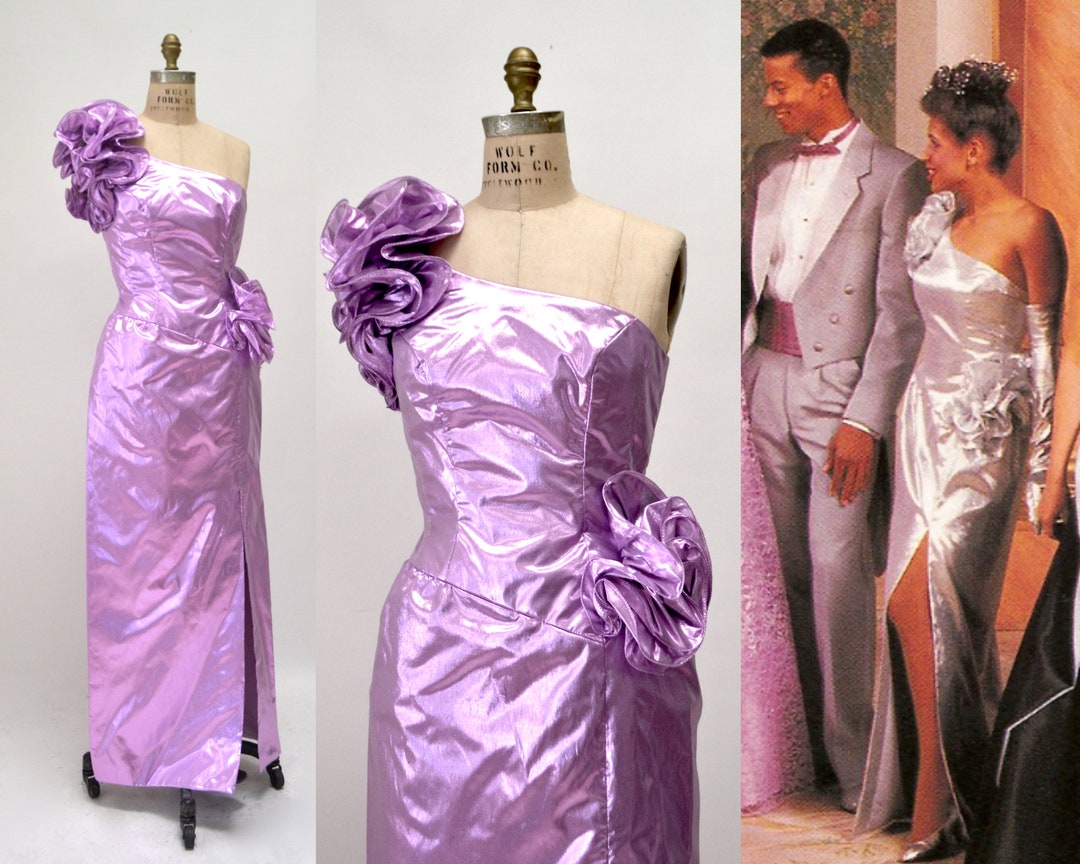 Vintage Metallic 80s Prom Dress Small Medium Purple Lame// 80s Vintage ...