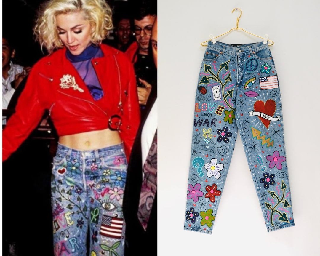 80s Vintage Madonna Jeans by Leslie Hamel Pants Levis Hand Painted Love ...