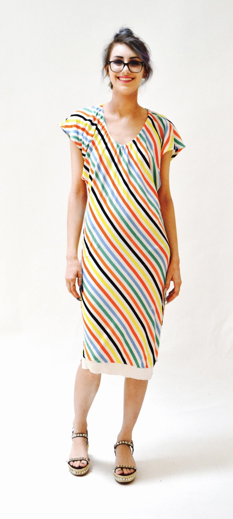80s 90s Vintage Sonya RYKIEL Rainbow Knit Dress Size Small Medium White ...