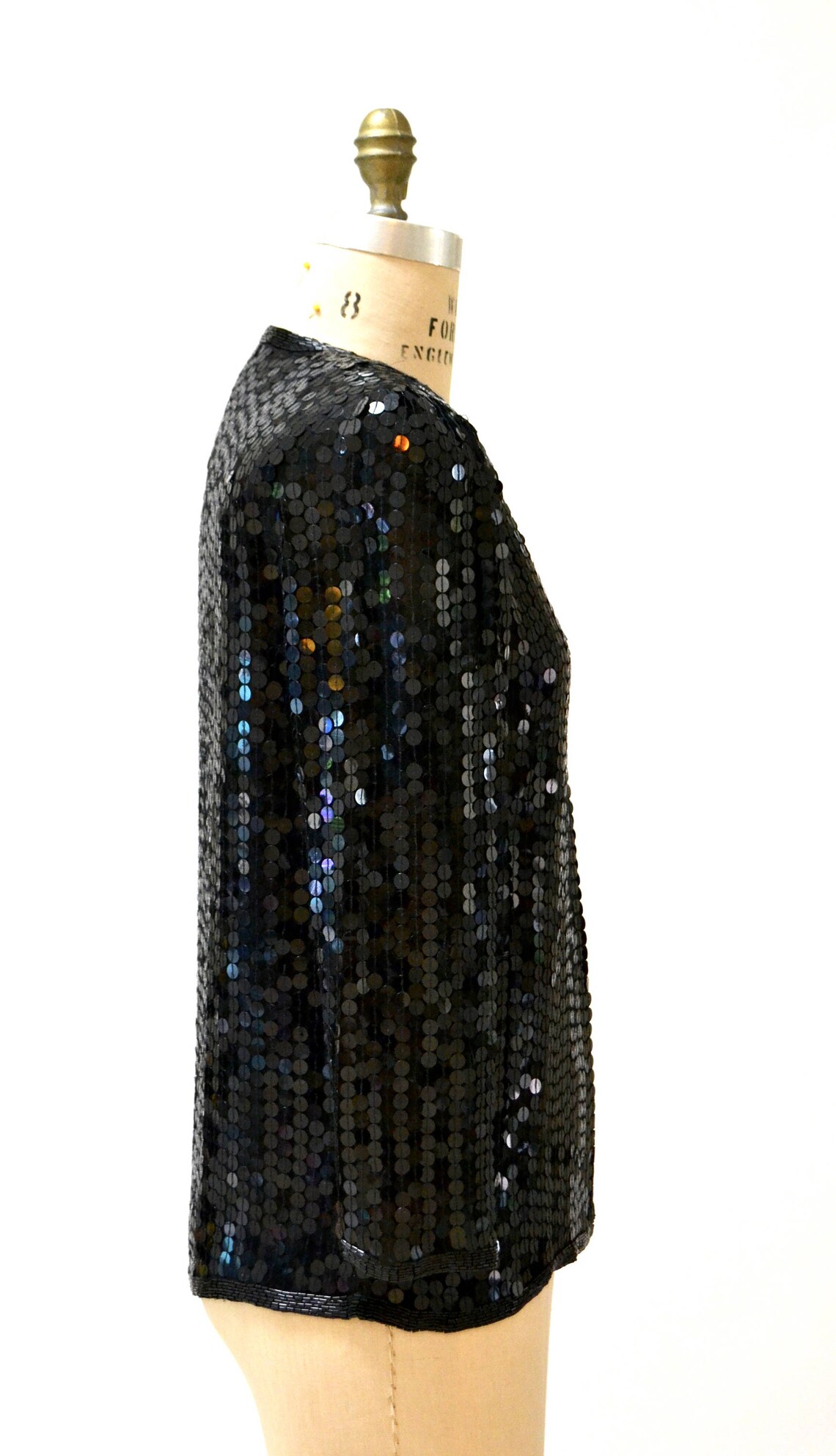 Vintage Black Sequin Jacket Small Medium// Black Silk Sequin - Etsy