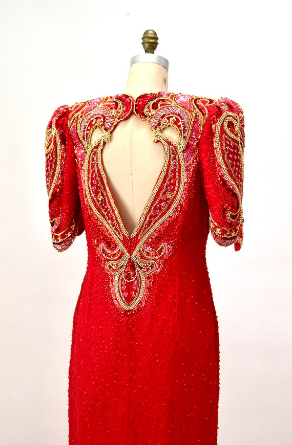 80s Vintage Red Beaded Dress Evening Gown Large// 90s… - Gem