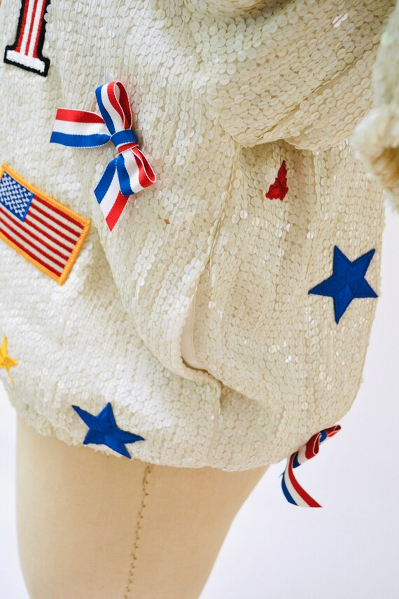 Vintage USA White Sequin Jacket American Flag Patch J… - Gem