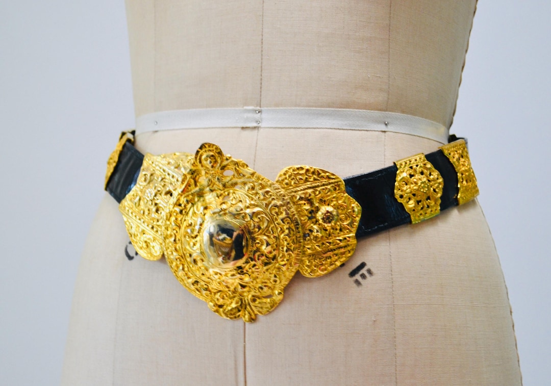 Vintage 70s Roberta Di Camerino Italian Black Leather Gold Designer ...