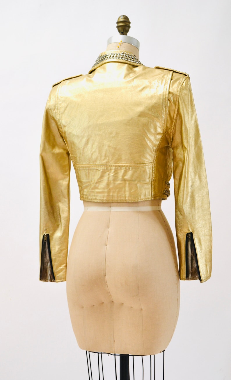 80s 90s Amazing Vintage Gold Leather Biker Jacket Rhinestones - Etsy
