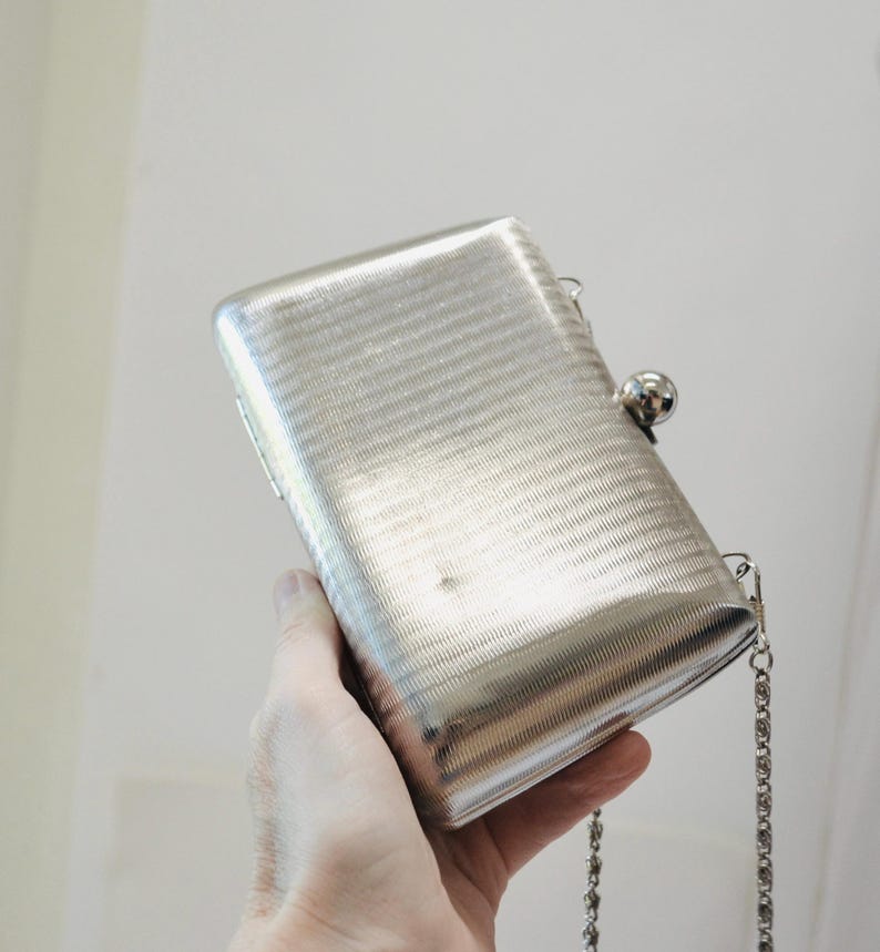 80s Vintage Metallic Silver Metal Clutch Vintage Silver Wedding Bag ...