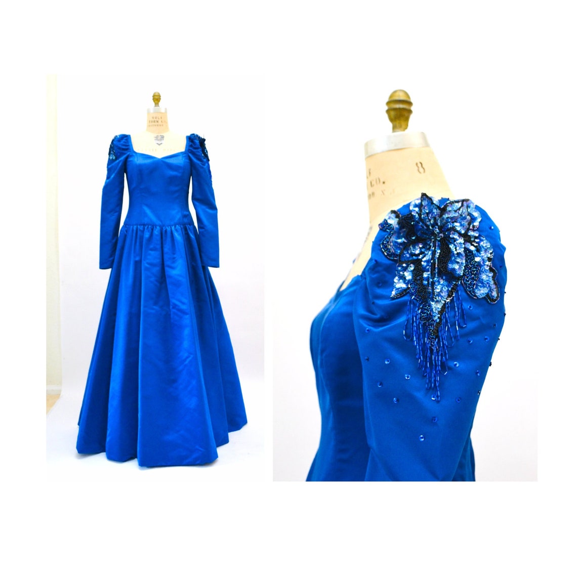 80s 90s Ball Gown Dress Blue Teal 80s Prom Party Dress Small Medium ...
