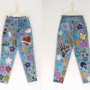 80s Vintage Madonna Jeans by Leslie Hamel Pants Levis Hand Painted Love ...