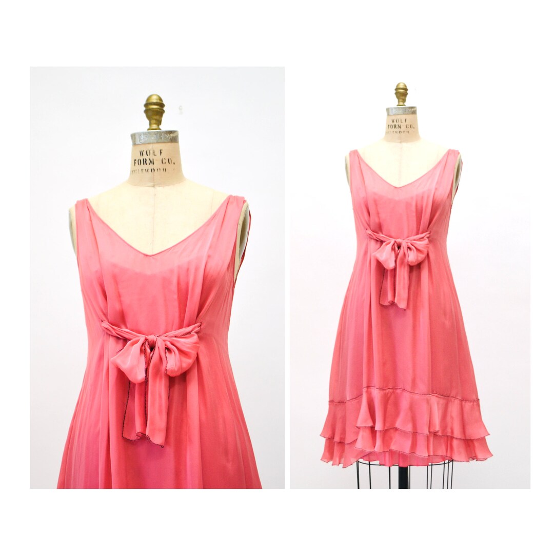 2000s Y2K Vintage Pink Silk Ruffle Chiffon Dress With Moschino Cheap ...