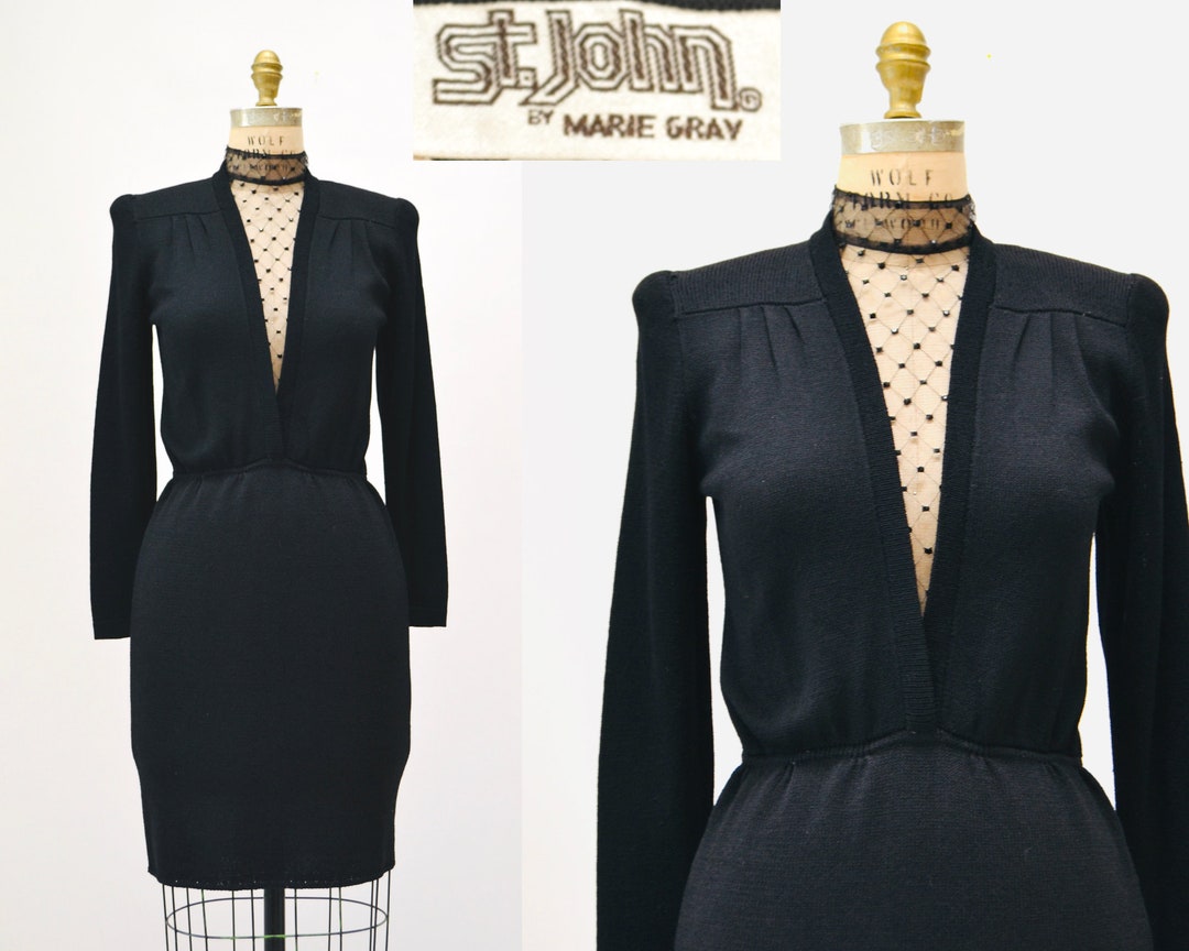80s Vintage St John Dress Black Knit Dress by St John Rhinestone Mesh ...