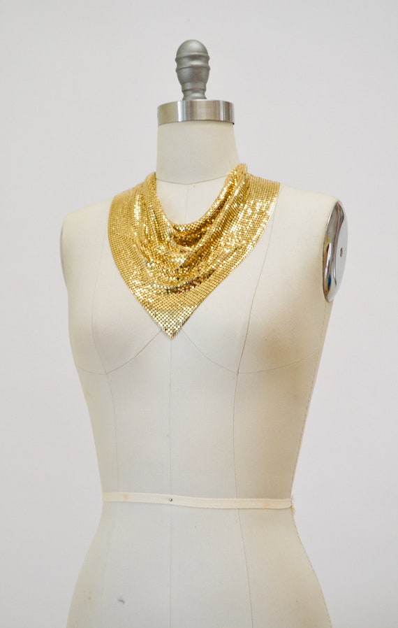 70s 80s Gold Metal Chainmail Collar Necklace Bib Whit… - Gem