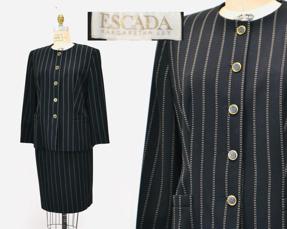 Vintage Escada Suit Pinstripe Wool Escada Suit Jacket… - Gem