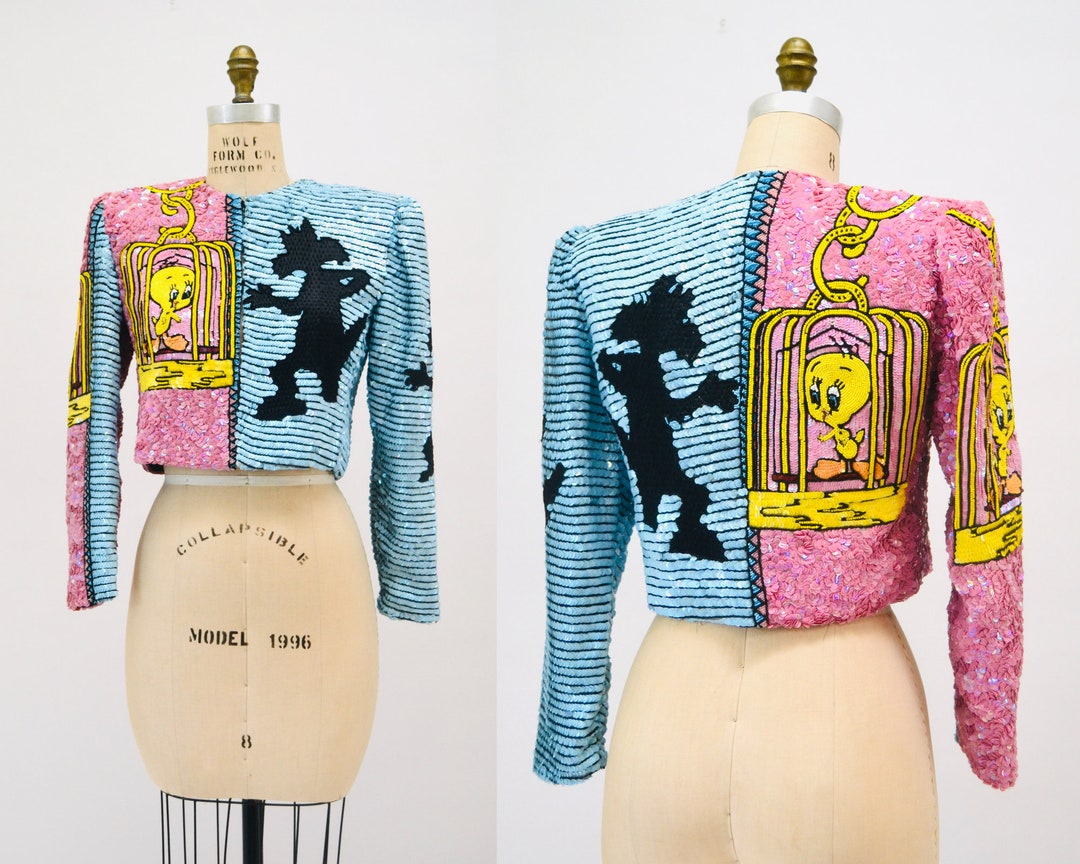 90s Vintage Jeanette Kastenberg Platinum Sequin Jacket Looney Tunes ...