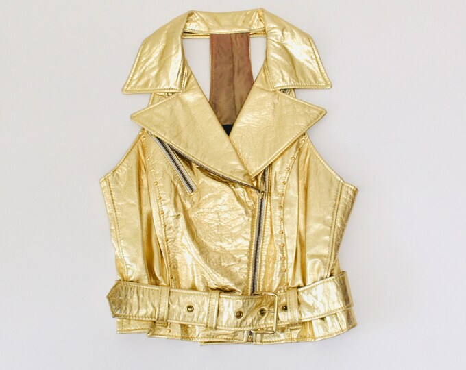 Amazing Vintage Studded Gold Leather Vest Size Medium Large // 80s 90s ...