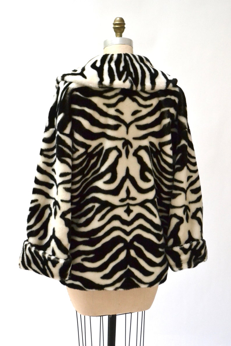 80s 90s GLAM Vintage Faux Fur Jacket Zebra Stripes Jacket Coat Size ...