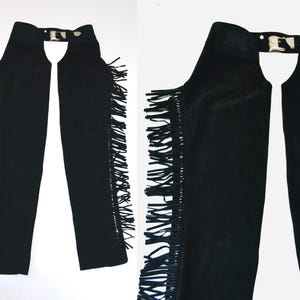 90s Vintage Black Leather Fringe Chaps Black Leather Fringe Pants Small ...