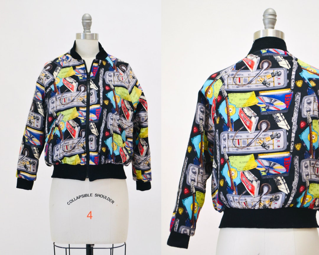 90s Hip Hop Music Jacket Nicole Miller Silk Bomber Jacket With Music ...