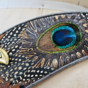 Vintage 80s Wide Feather Brown Faux Leather Gold Metal Peacock Belt ...