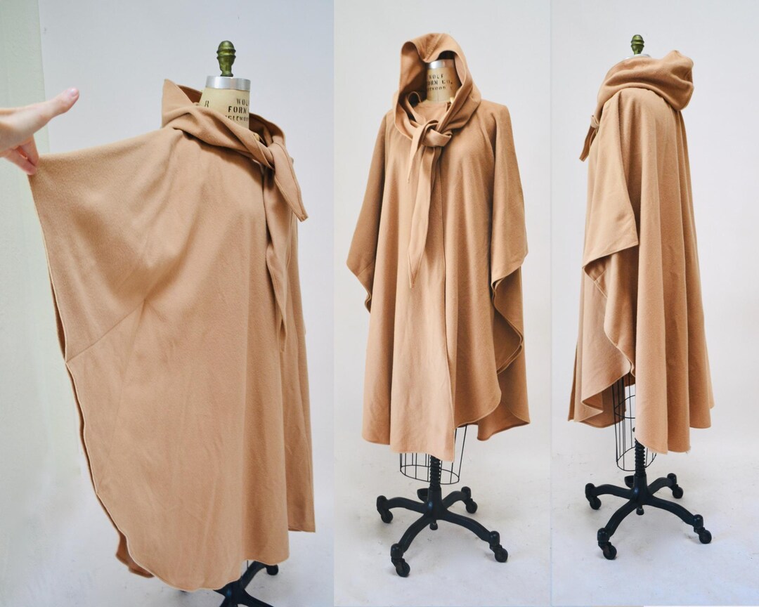 70s Vintage Camel Tan Wool Shawl Poncho Cape Brown Cape Cest Simone ...