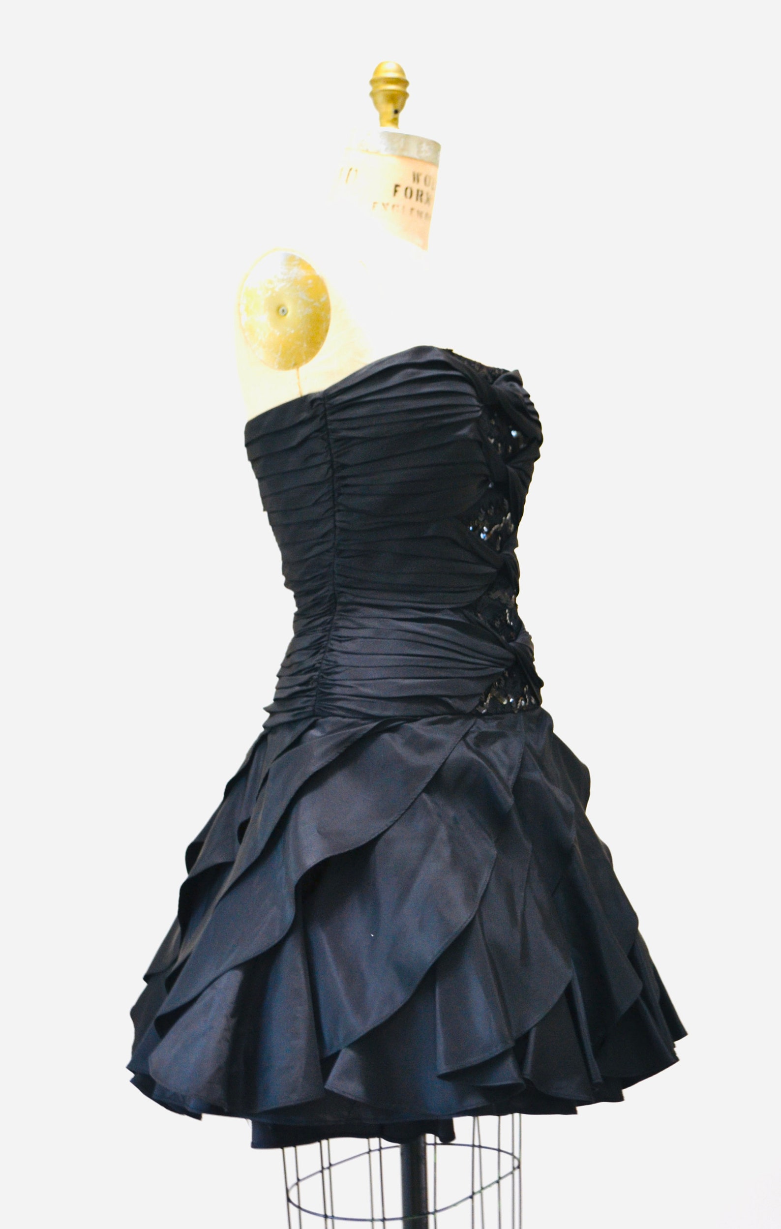 80s 90s Black Strapless Party Dress Vintage Sequin Strapless Ruffle ...