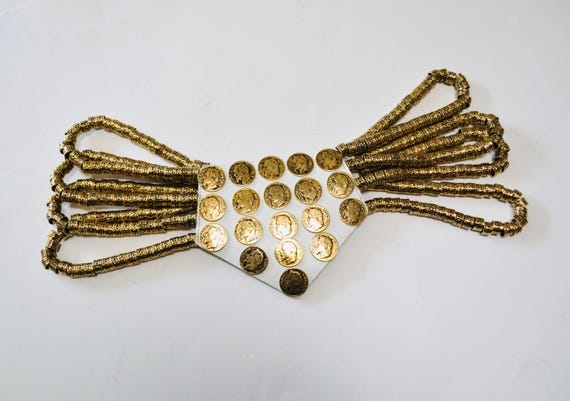 80s Vintage Gold Coin Belt White Leather Metallic Pir… - Gem