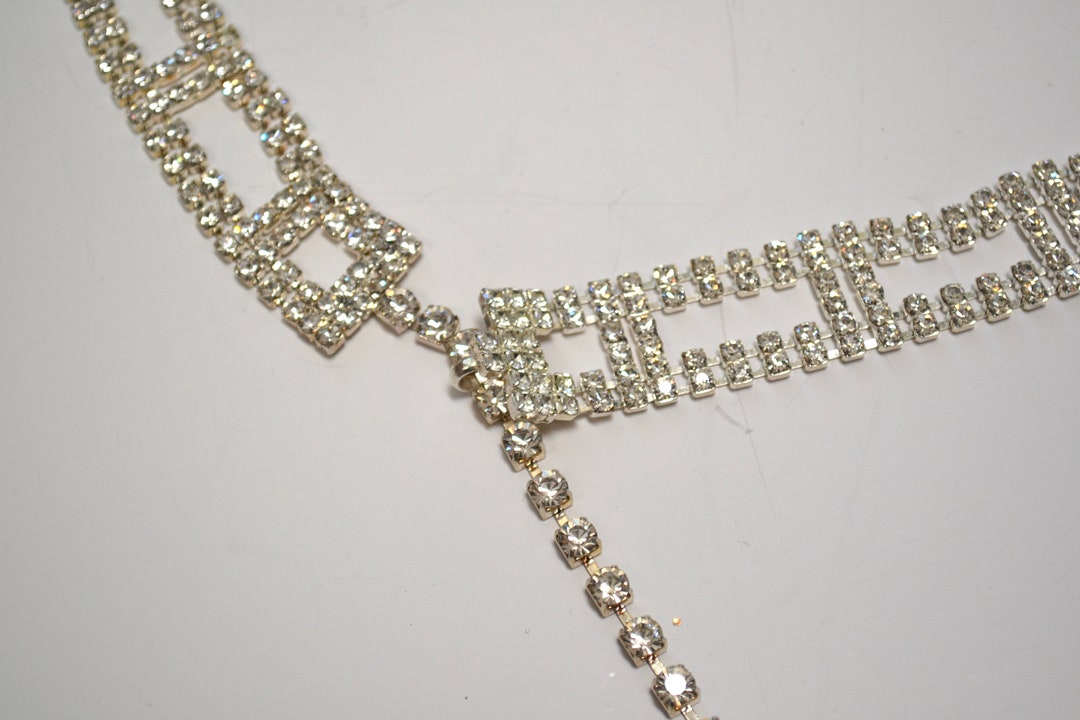 80s 90s Vintage Silver Rhinestone Belt Small Medium Large Rhinestone ...