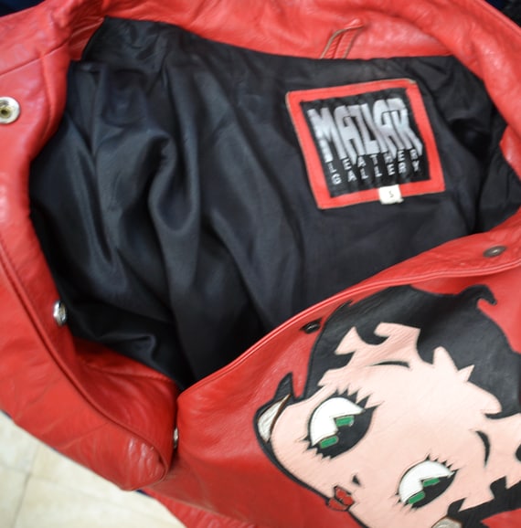 80s 90s Vintage Red Leather Jacket With Betty Boop Jacket 80s 90s Vintage Red Leather Jacket With Betty Boop Jacket