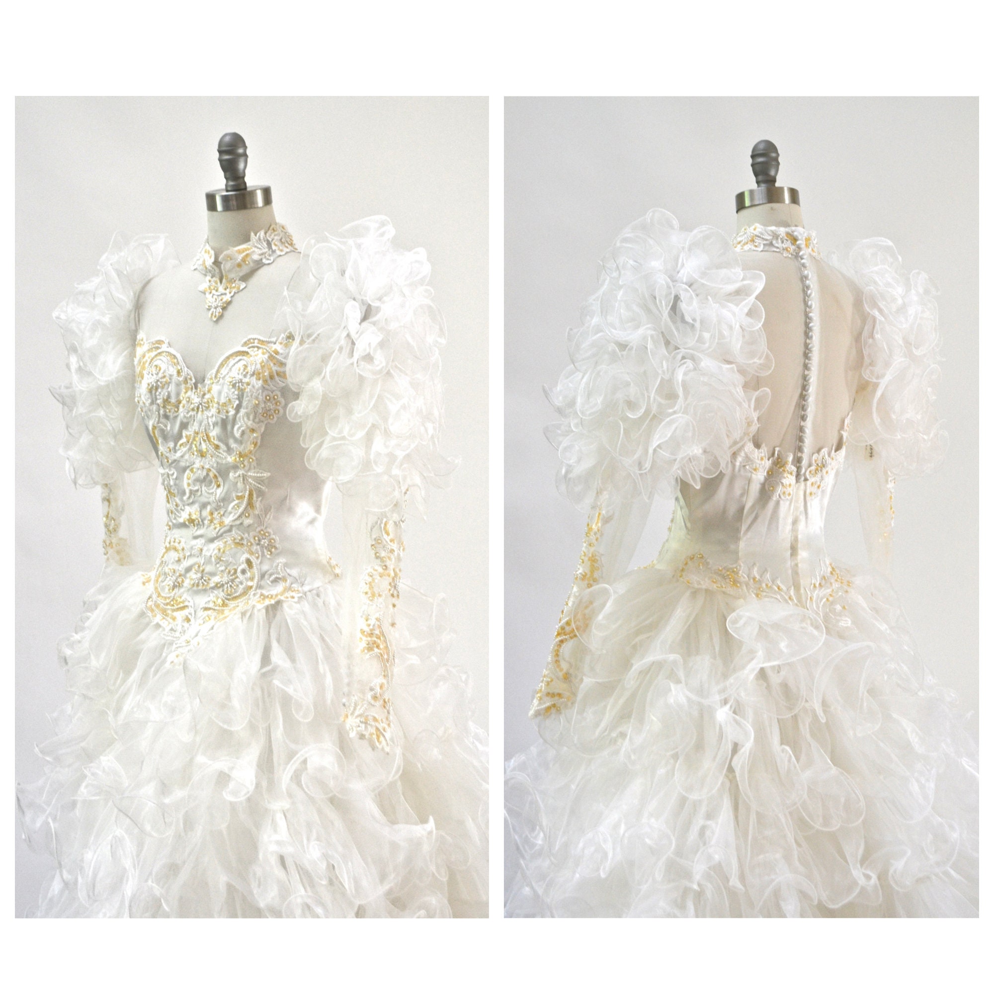 Vintage 80s 90s Wedding Dress GOWN White Sequin Ruffle 80s 90s | Etsy